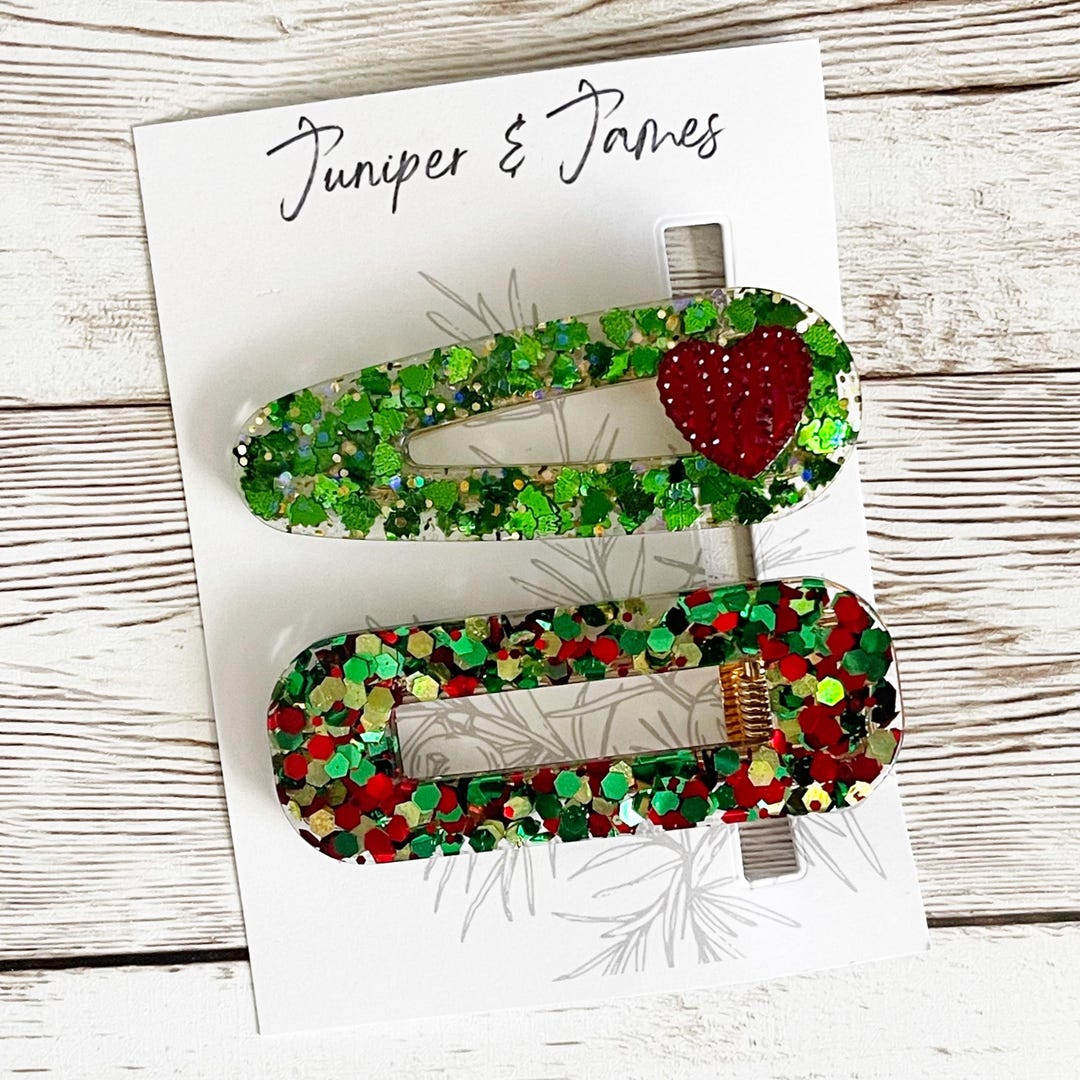 Festive Red and Green Hair Barettes, Resin Hair Clips, Christmas ...