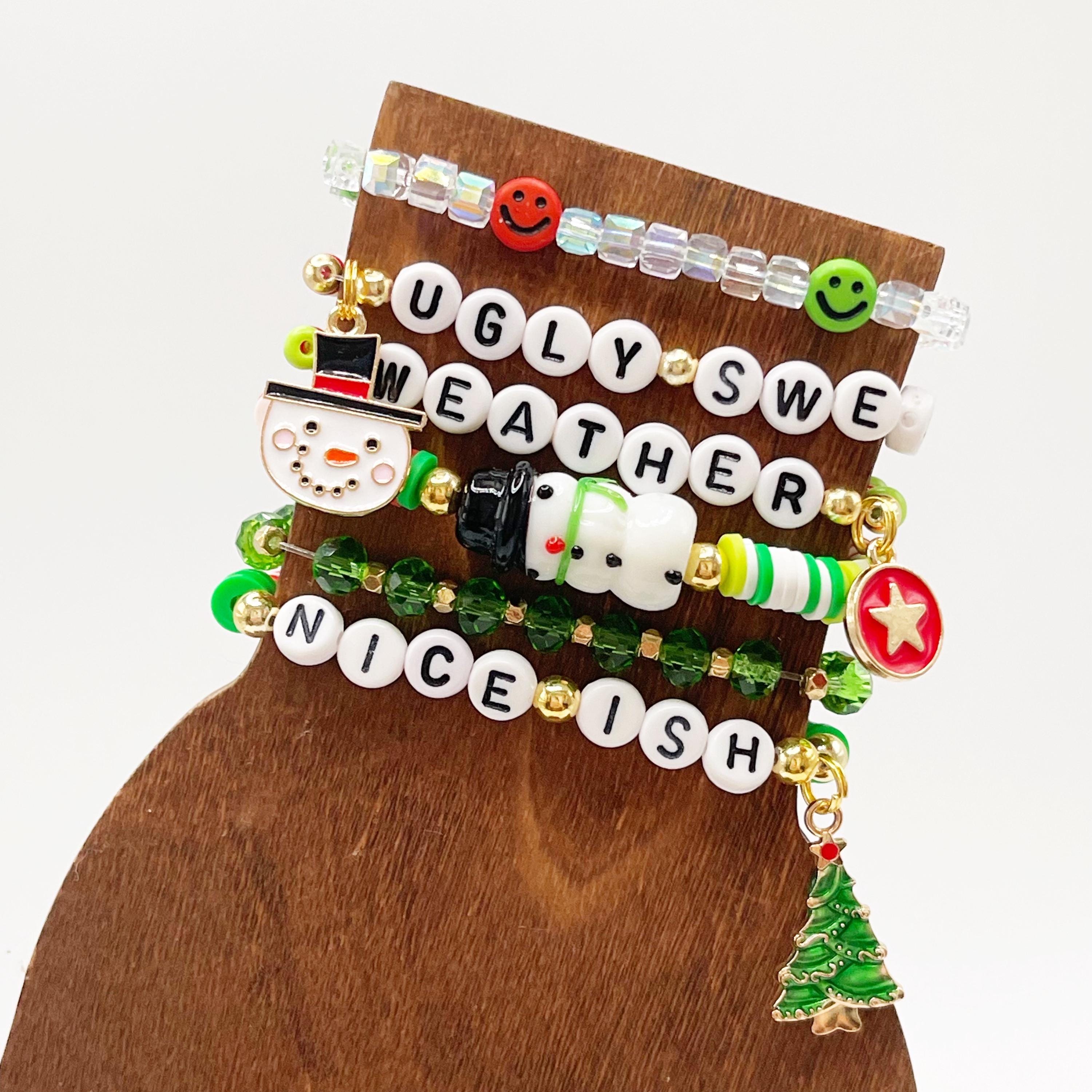 Christmas Beaded Bracelet Stack: Ugly Sweater Weather, Holiday Charms ...