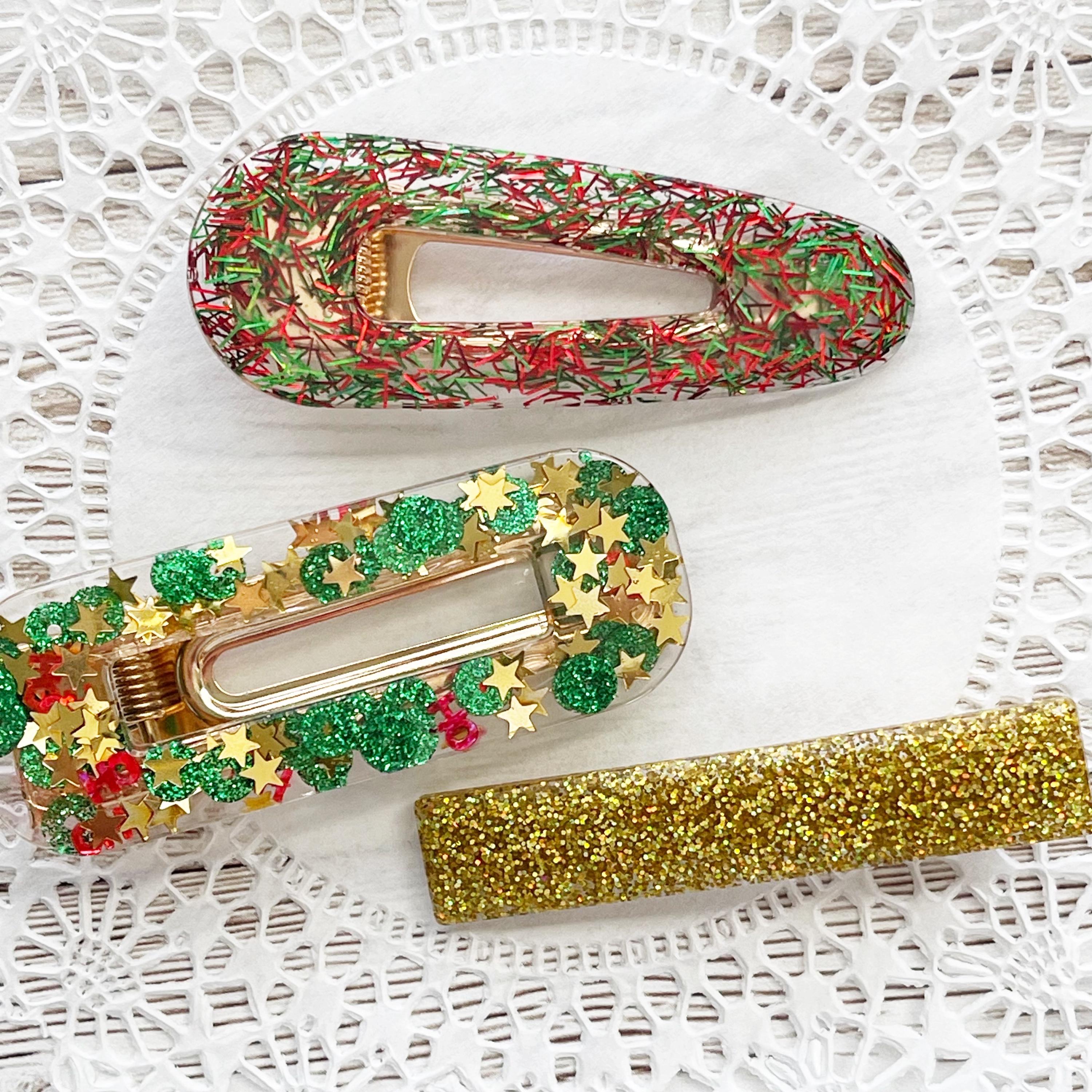 Merry and Bright Holiday Hair Barrettes - Festive Glitter Clip Set ...