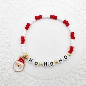 Christmas Bracelet Stack: Beaded Holiday Word Bracelets With Santa ...