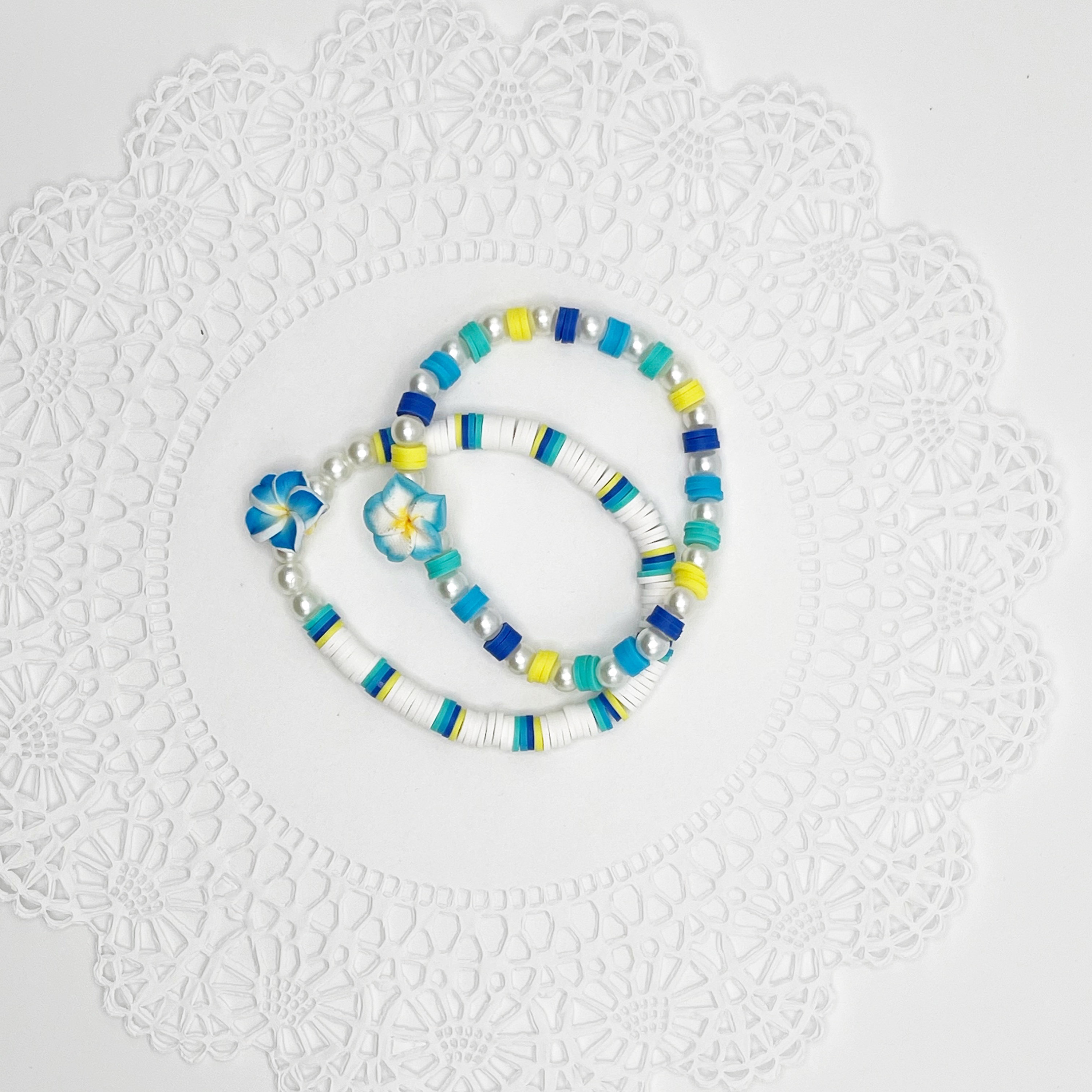 Tropical Flower Beaded Bracelets, Blue, Teal, Yellow Preppy Bracelet ...