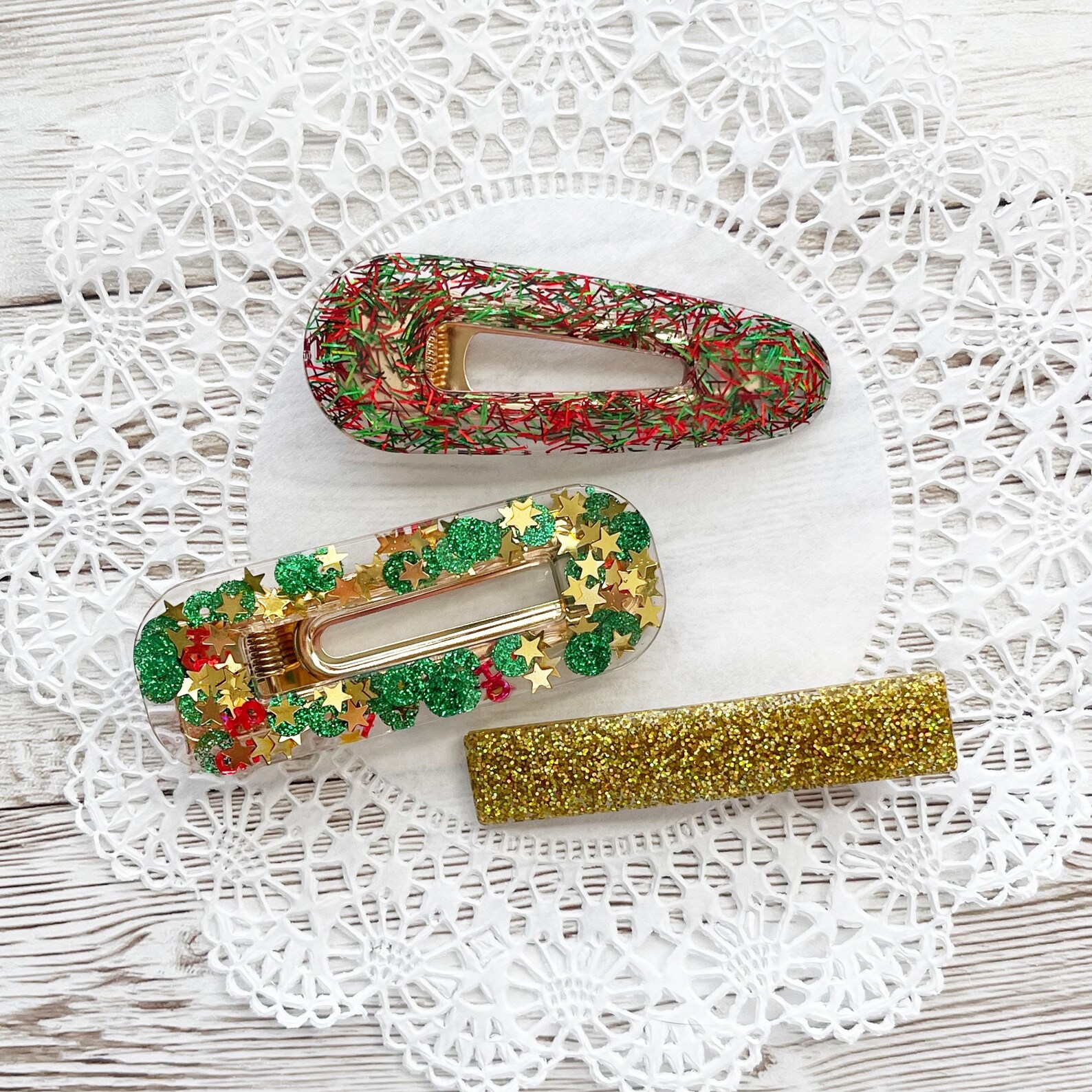 Merry and Bright Holiday Hair Barrettes - Festive Glitter Clip Set ...