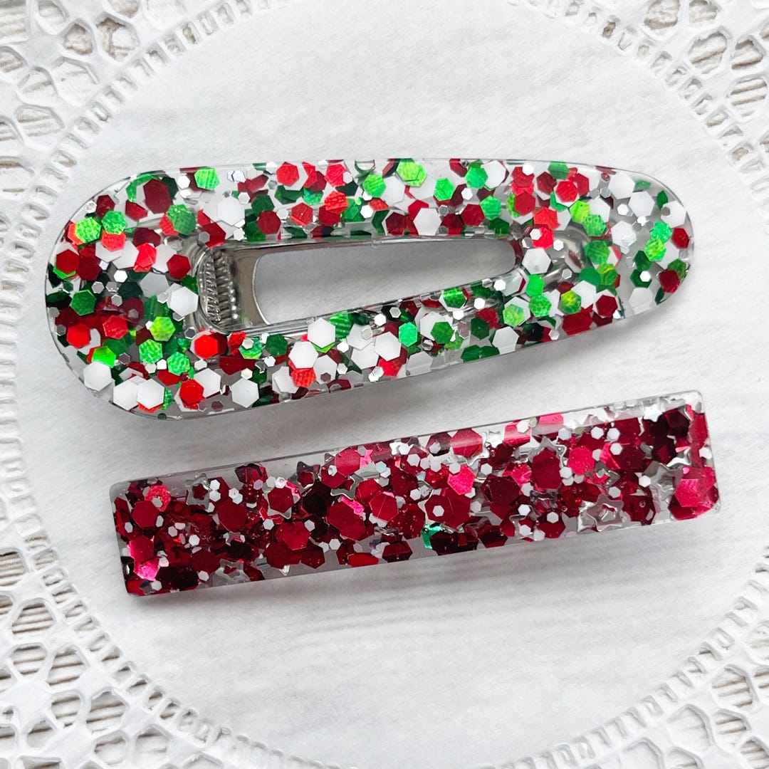 Sparkle and Sleigh Christmas Glitter Barrettes, Holiday Hair ...