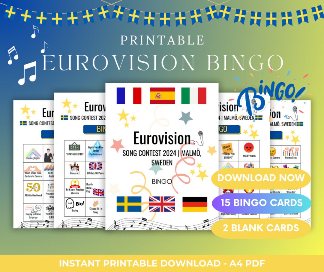 Eurovision Song Contest 2024 Bingo Cards Eurovision Song Contest Party ...