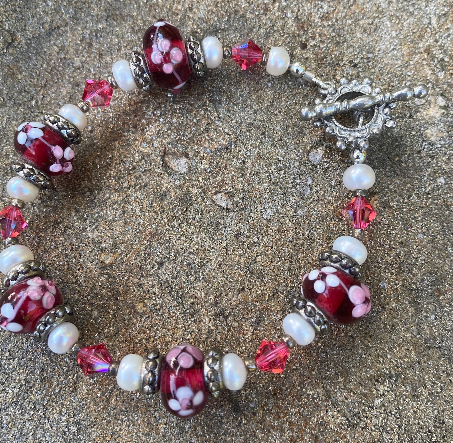 Cherry Red With White Bumpy Flowers Glass Beads and White - Etsy