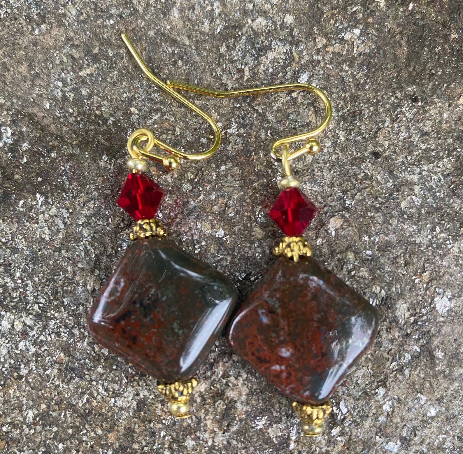 Dark Red Square Stones and Siam Red Swarovski Crystal and Gold - Etsy