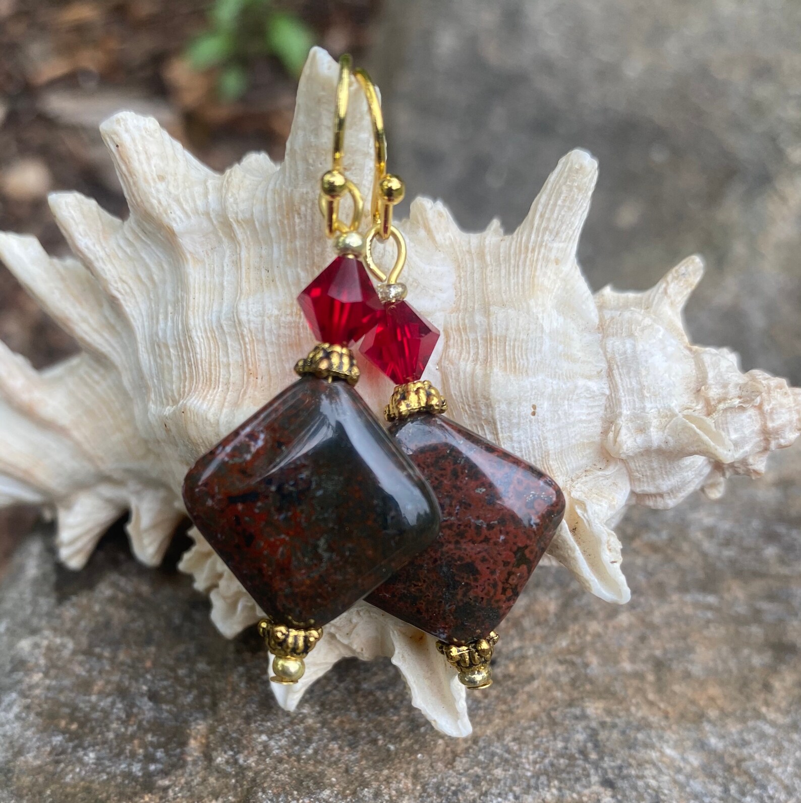 Dark Red Square Stones and Siam Red Swarovski Crystal and Gold - Etsy
