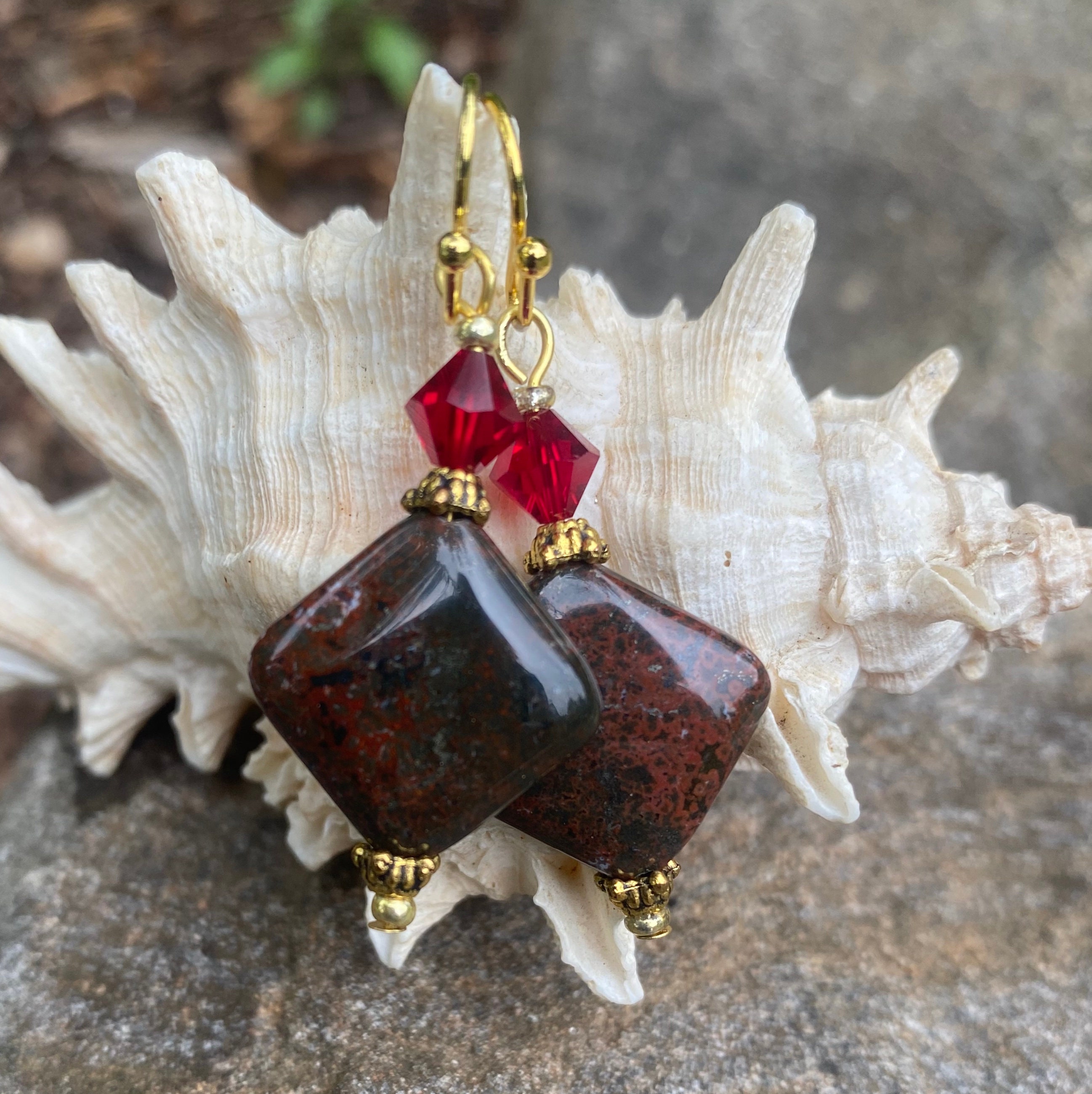 Dark Red Square Stones and Siam Red Swarovski Crystal and Gold - Etsy