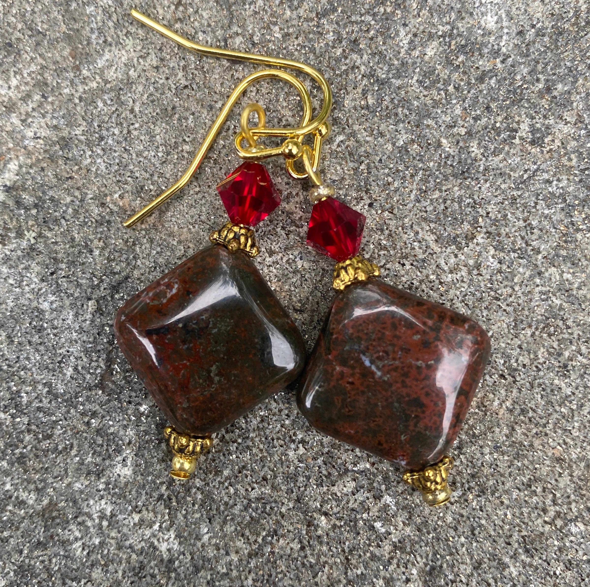 Dark Red Square Stones and Siam Red Swarovski Crystal and Gold - Etsy