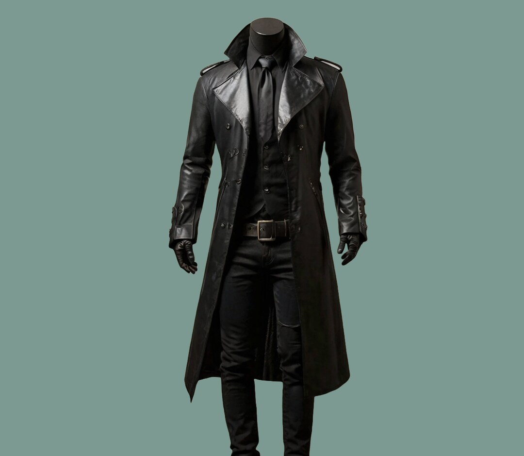 Handmade Men Leather Vampire Coat Black Leather Trench Coat Genuine ...