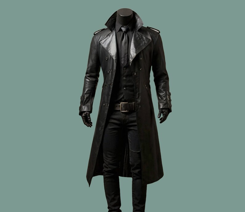 Handmade Men Leather Vampire Coat Black Leather Trench Coat Genuine ...