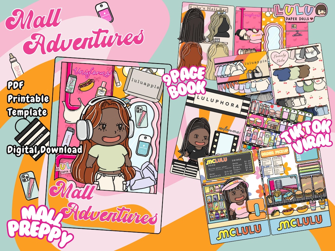 Dark Skin Mall Adventures Paper Doll Printable PDF Fashion Preppy Haul ...