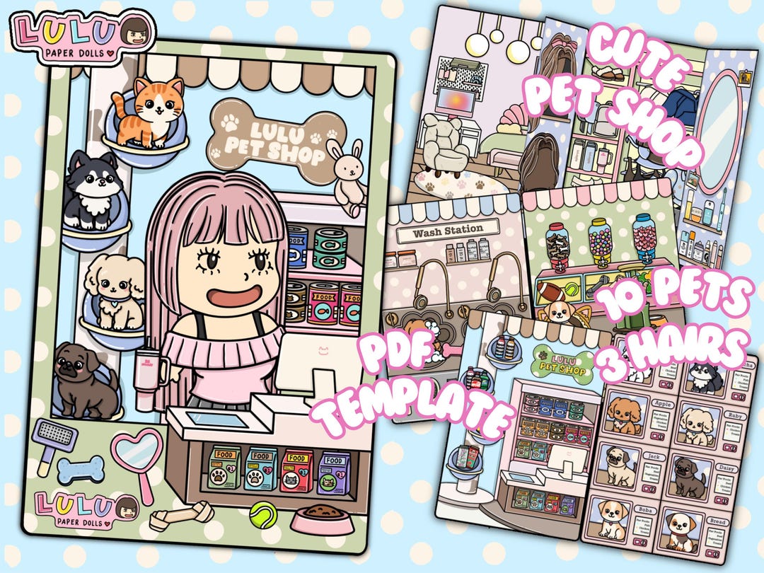 Pet Shop Paper Doll Busy Book: Printable Animal Playset (PDF Download ...
