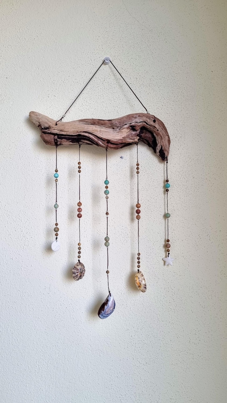 Boho Natural Driftwood Wall Hanging, Shells Garden Wall Decor, Coastal ...