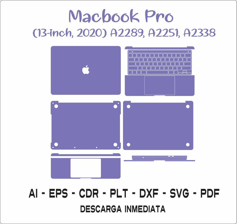 Skin Cut Template MacBook Pro 13 Inch 2020 A2289, A2251, A2338 Vector ...