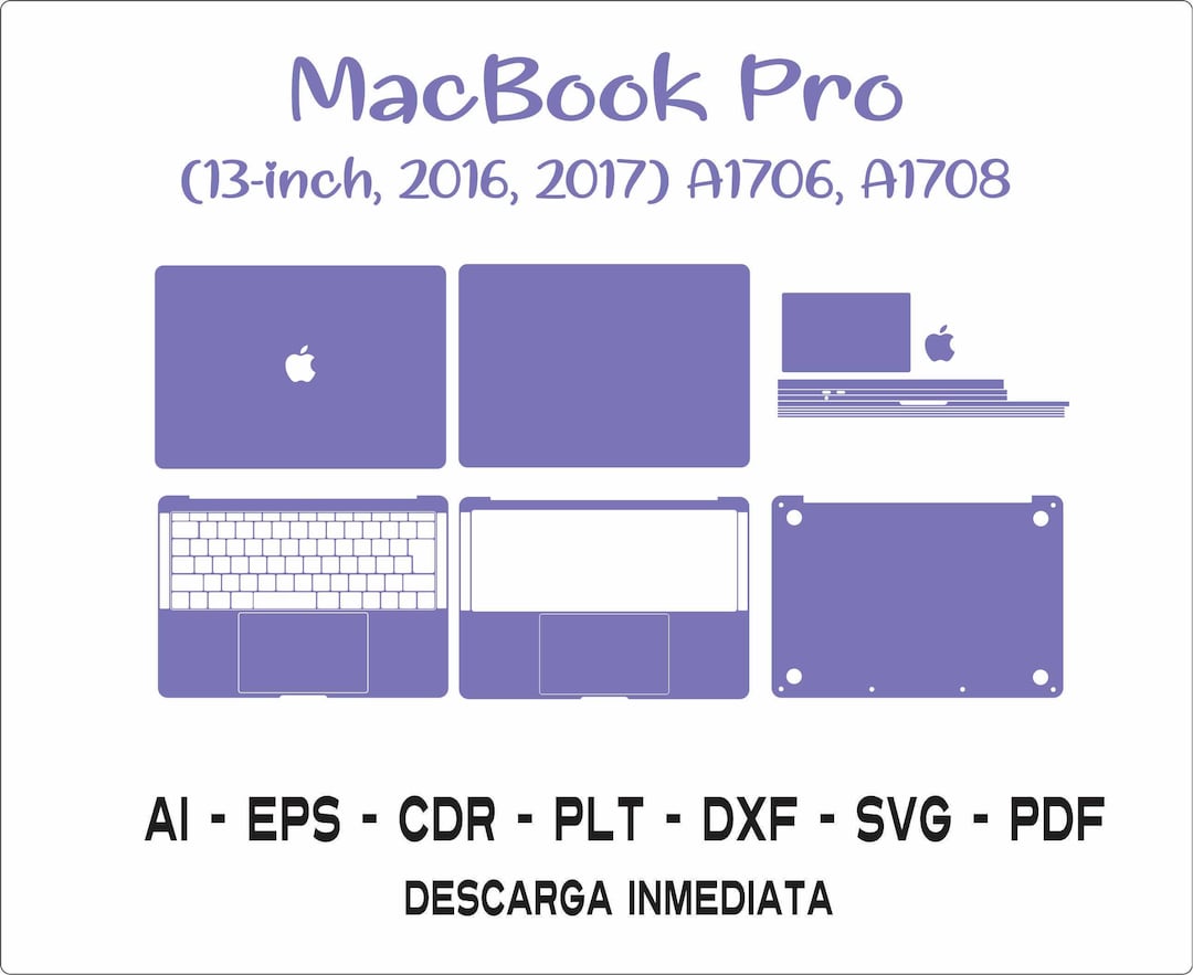 Skin Cut Template MacBook Pro 13 Inch, 2016, 2017 A1706, A1708 Vector ...