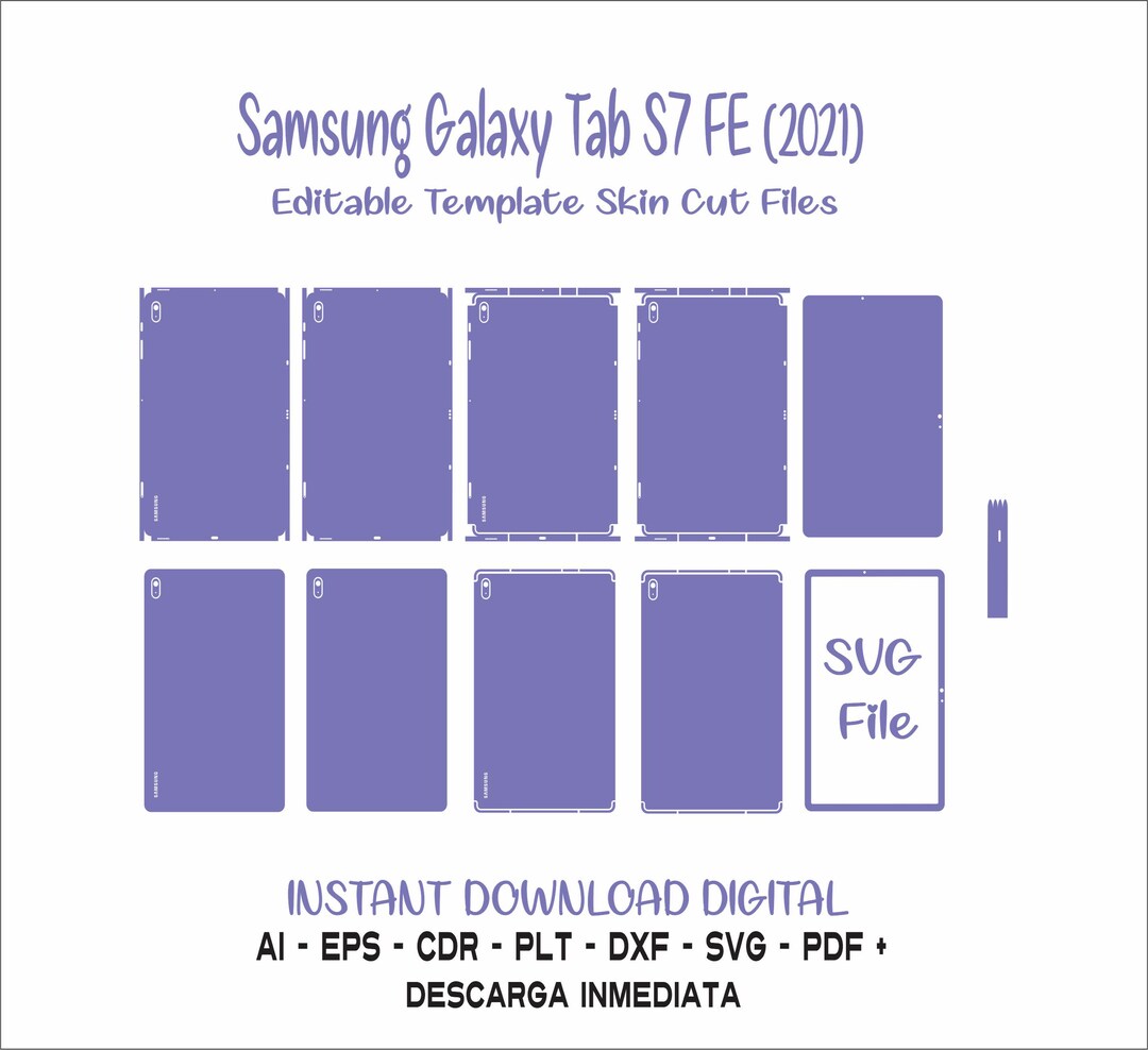 Skin Cut Template Samsung Galaxy Tab S7 FE (2021) Vector Tab Cutting ...