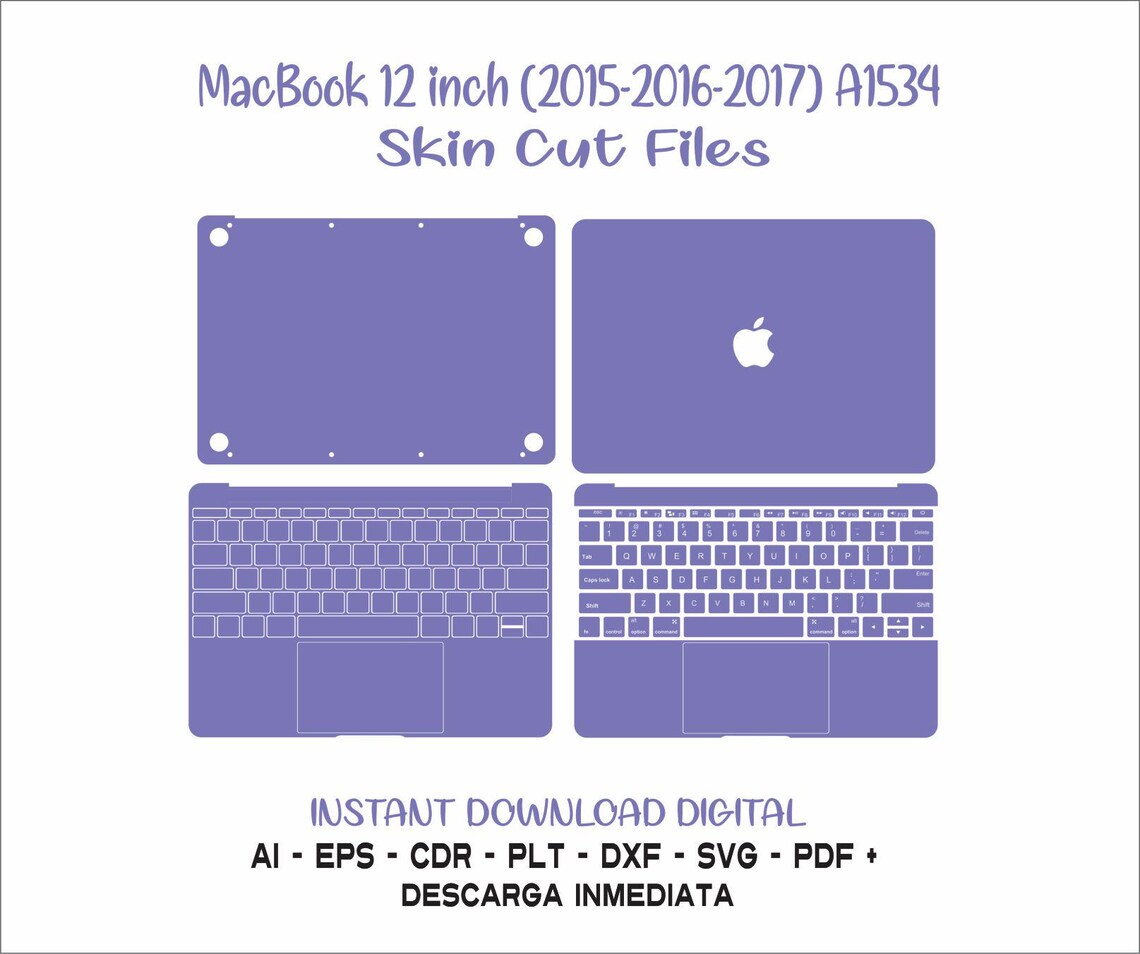 Skin Cut Template MacBook 12 Inch, A1534 2015, 2016, 2017 Laptop Svg ...