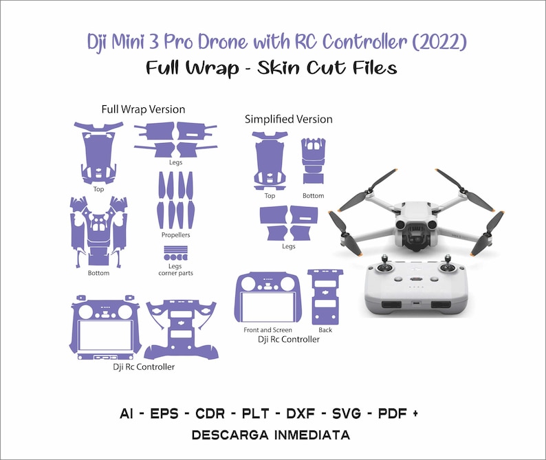 Skin Cut Template Dji Mini 3 Pro Drone With RC Controller (2022)r ...