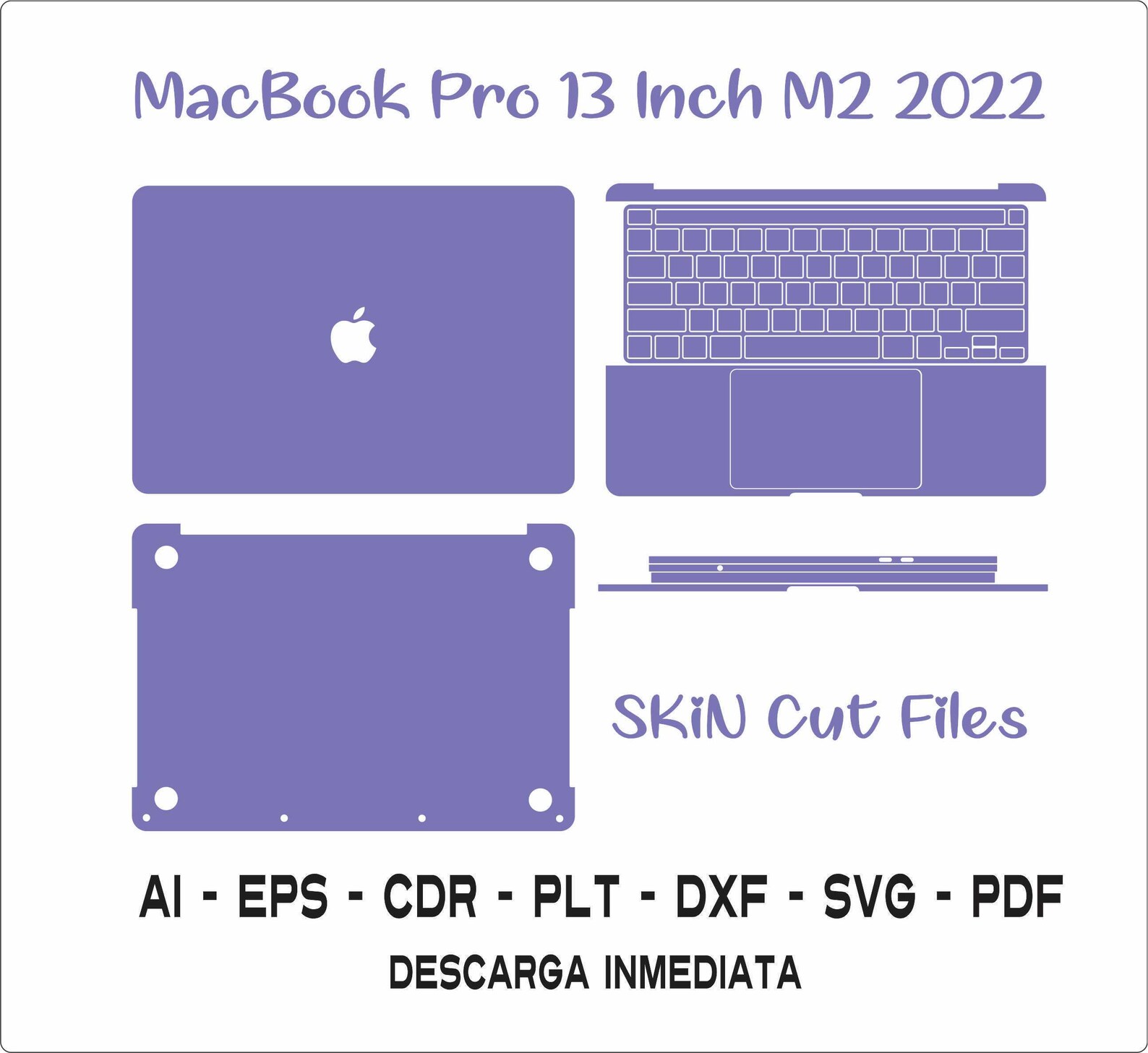 Skin Cut Template MacBook Pro 13 Inch M2 2022 Vector Apple Cutting ...