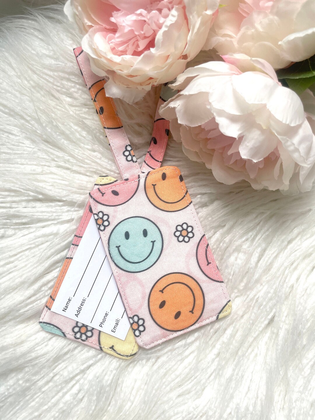 Smiley Face and Flower Luggage Tag, Children's School Bag Tag Travel ...