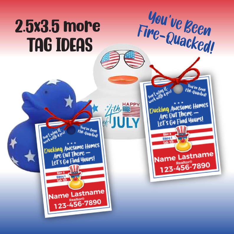 4th of July Duck, Jeep, Tags Editable Printable POP BY for Realtors ...