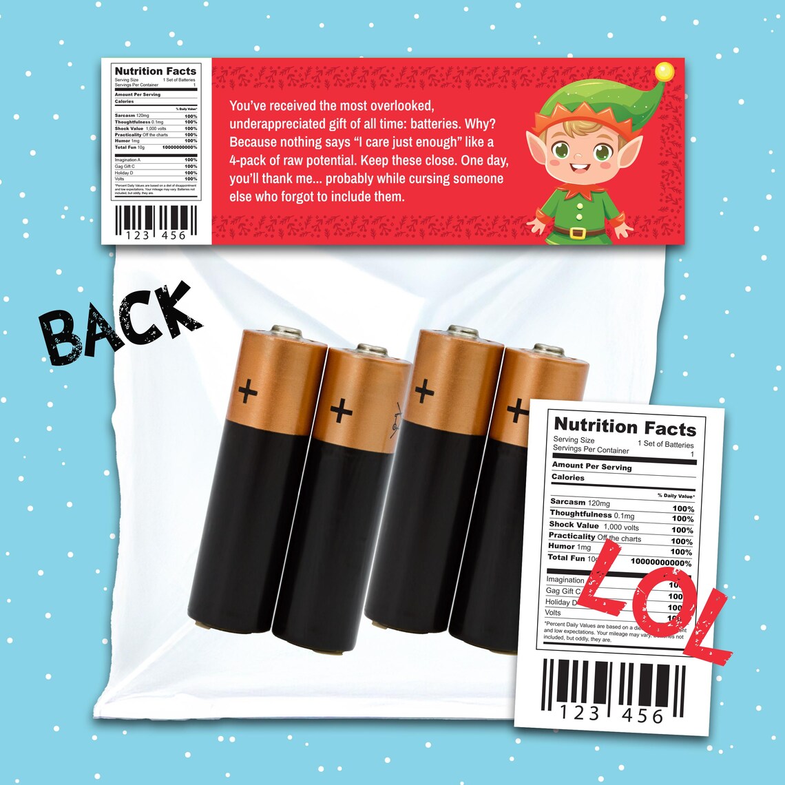 Gift Not Included, Batteries Battery ELF, Gag Gift, Christmas PRINTABLE ...