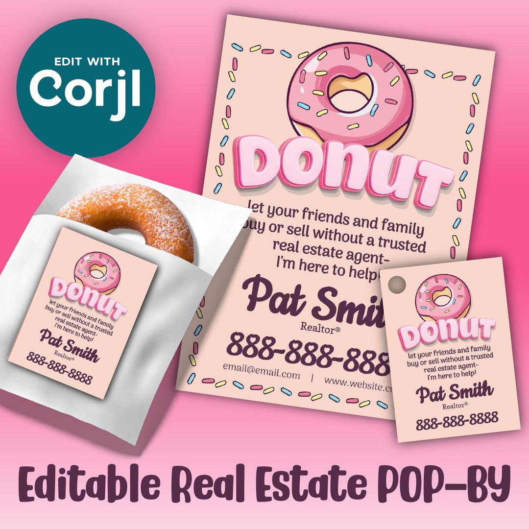 Donuts, Donut, Coffee, Tags Editable Printable POP BY for Realtors ...