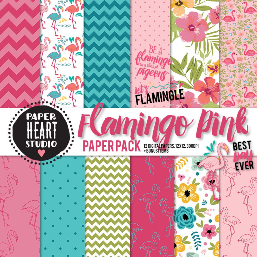 Instant Download Digital Papers Flamingo Tropical Vacation Summer Paper ...
