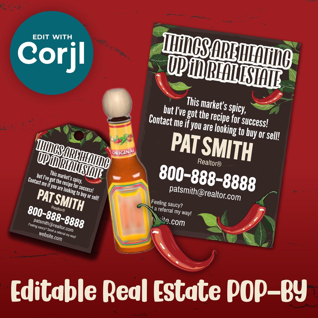 Editable Printable POP BY for Realtors, Hot Sauce, Sriracha, Tabasco ...
