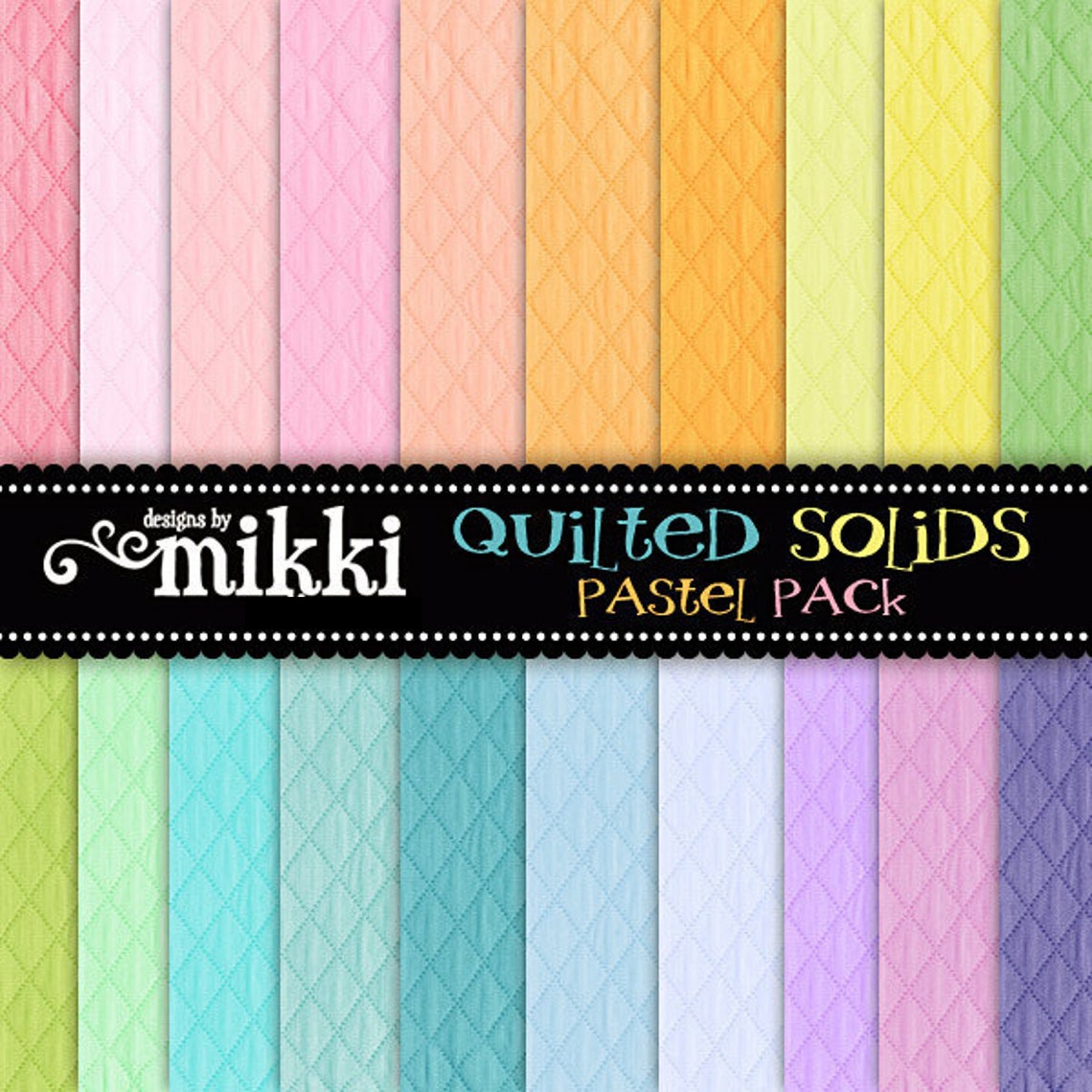 Digital Papers Quilted Solids Pastel and Jewel Rainbow Paper Pack Set ...