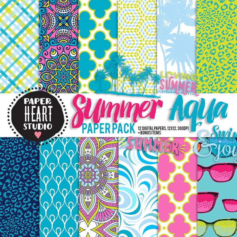 Instant Download Digital Papers Summer Swimming Tropical Vacation Paper ...