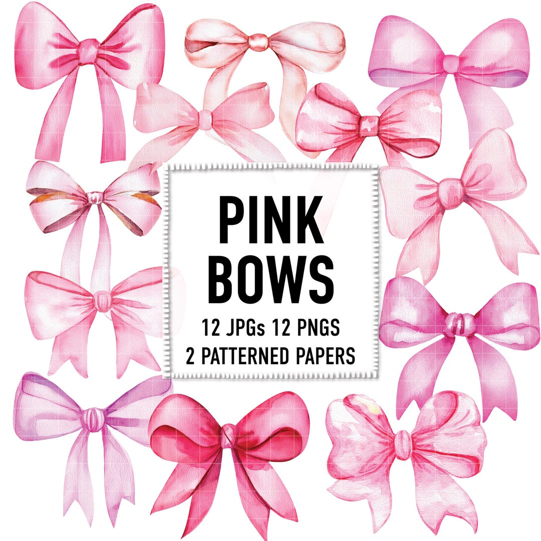 PINK BOWS Clip Art 12 High Res Jpgs Pngs Paper for Scrapbooking, Card ...