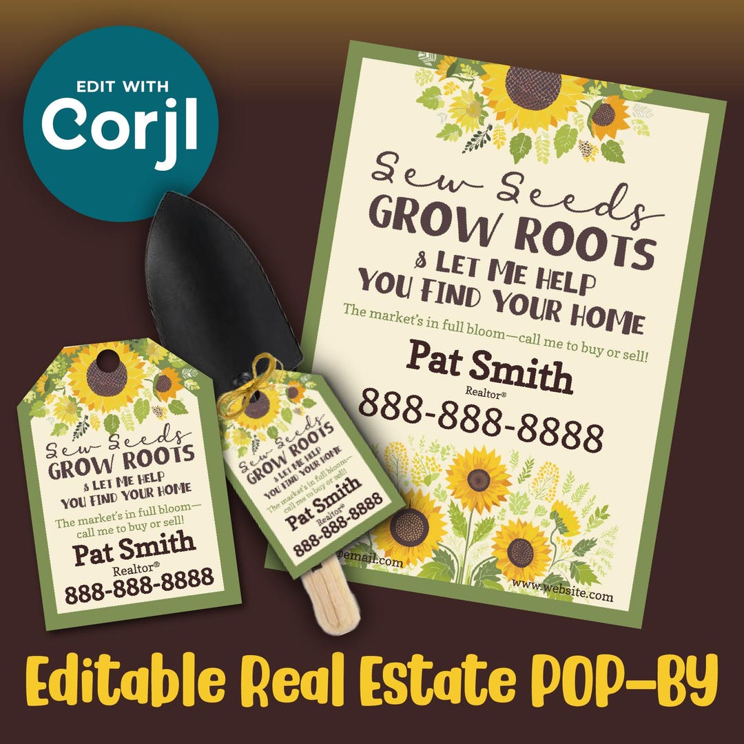 Editable Printable POP BY for Realtors, Seeds, Plant, Gardening, Roots ...