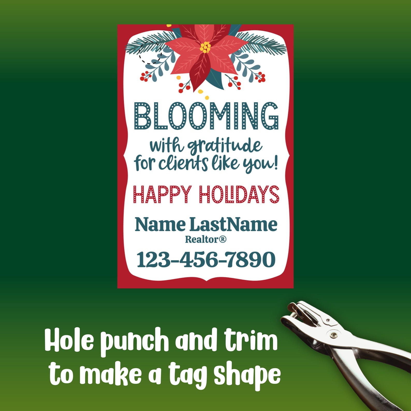 Holiday Tag, Poinsettia, Christmas, Wreath, Floral Editable Realtor Pop ...
