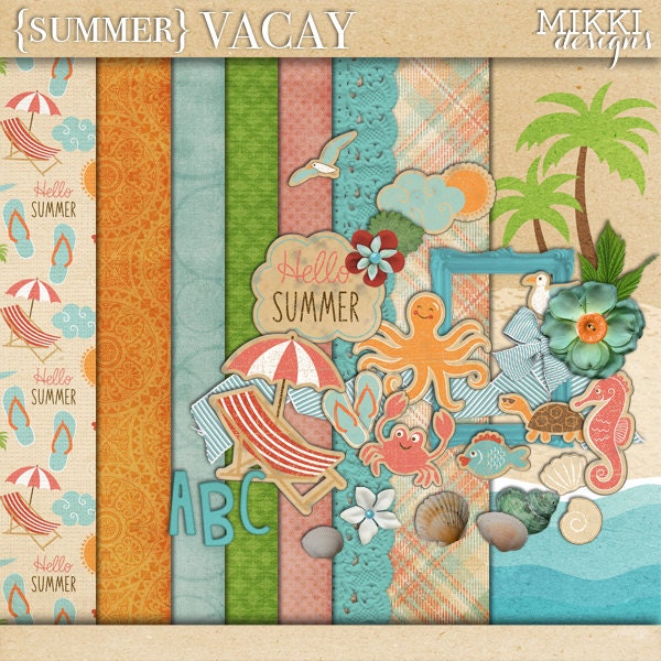 R and R Beach Vacation Summer Digital Scrapbook Kit Paper, Party & Kids ...