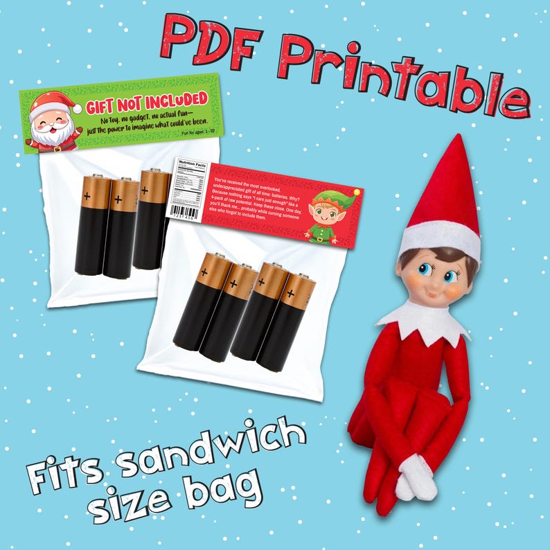 Gift Not Included, Batteries Battery ELF, Gag Gift, Christmas PRINTABLE ...