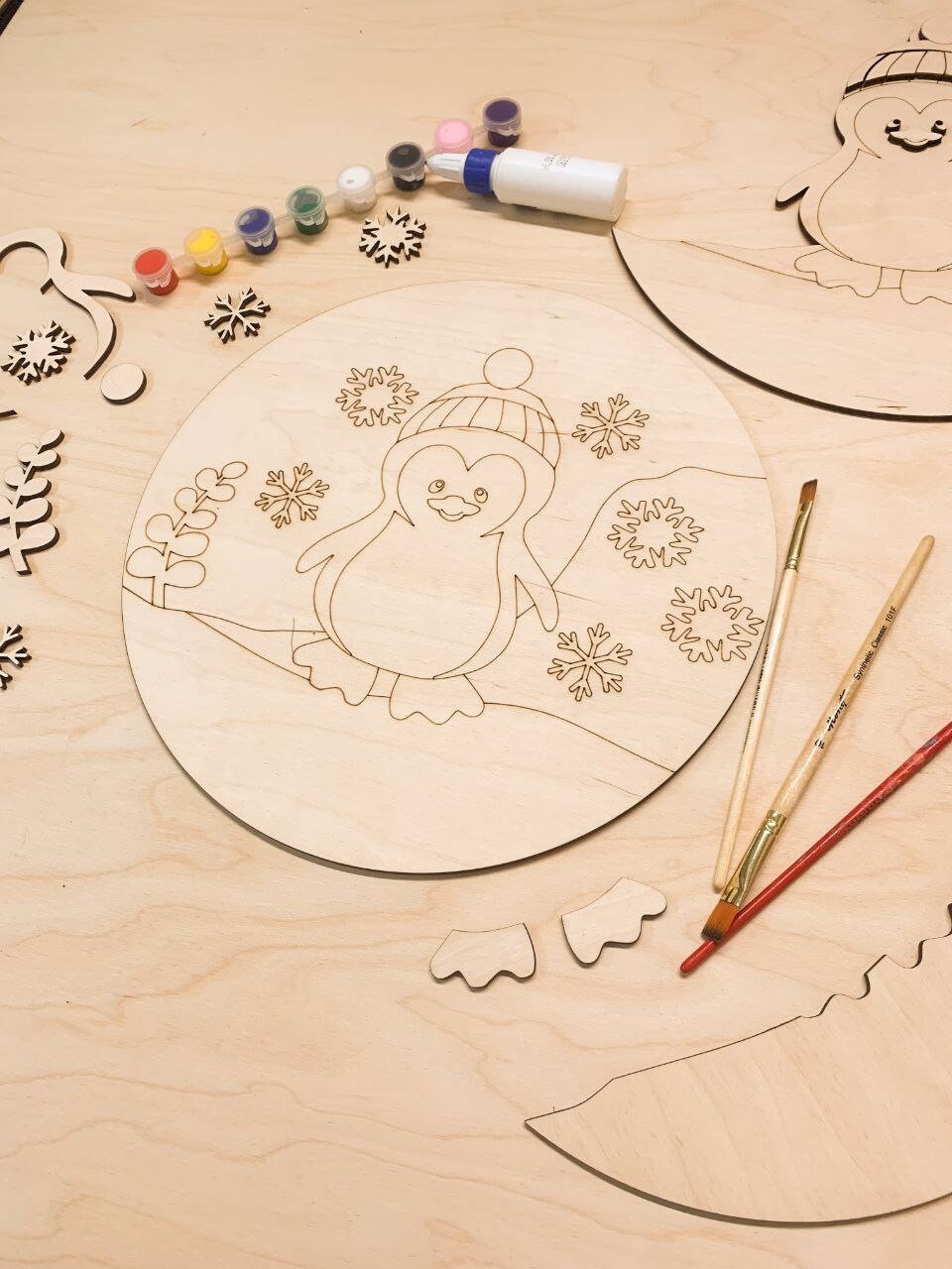 Wooden Layered Coloring Penguin Kids Puzzle Learning Hand-painted Toy ...