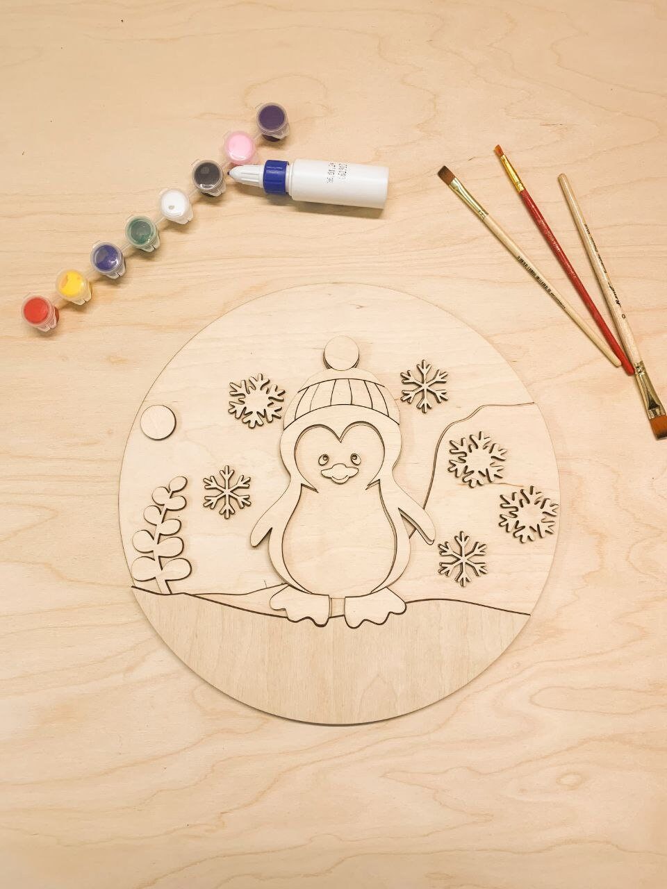 Wooden Layered Coloring Penguin Kids Puzzle Learning Hand-painted Toy ...