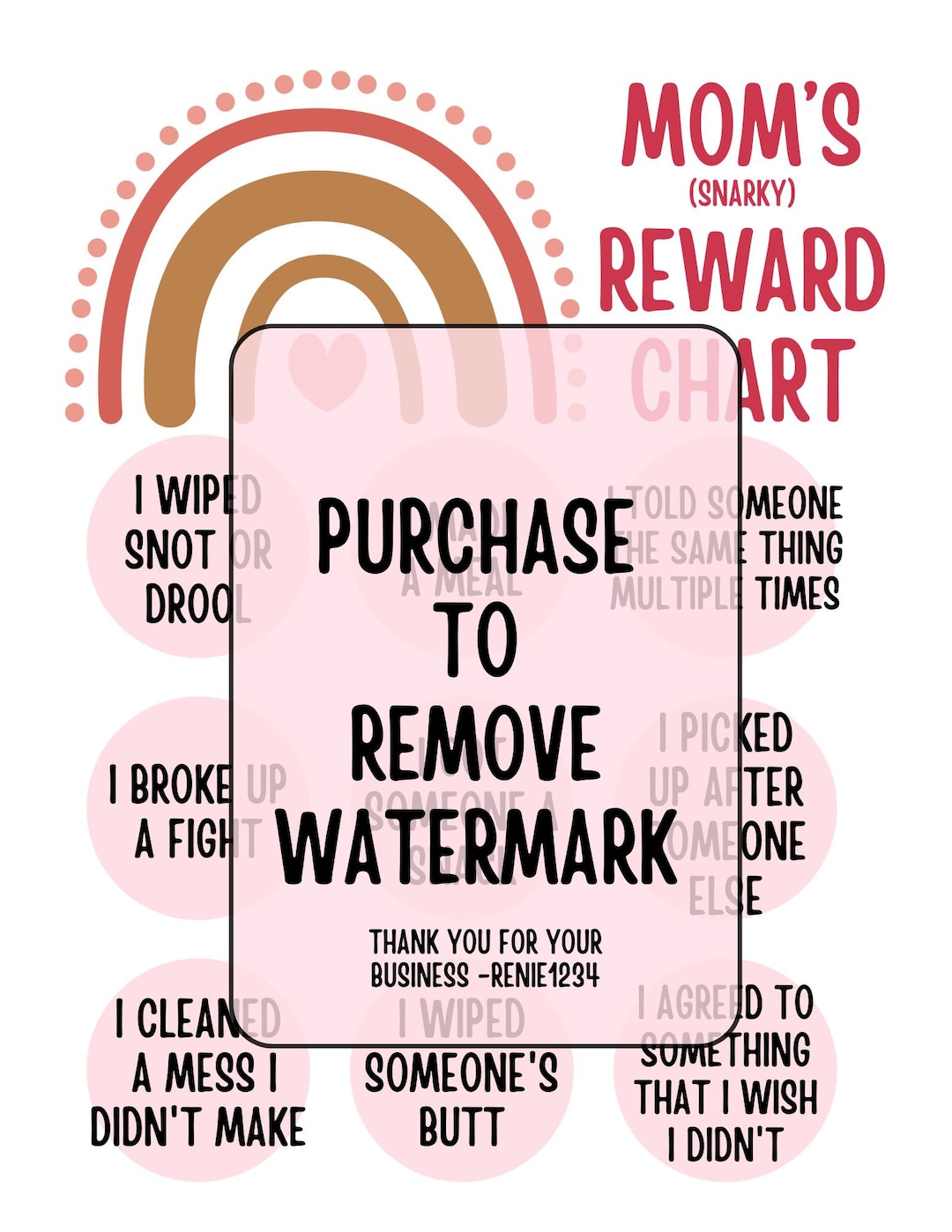 Reward Chart for Mom - FUNNY Reward Chart - Funny Gift for Mom - Etsy