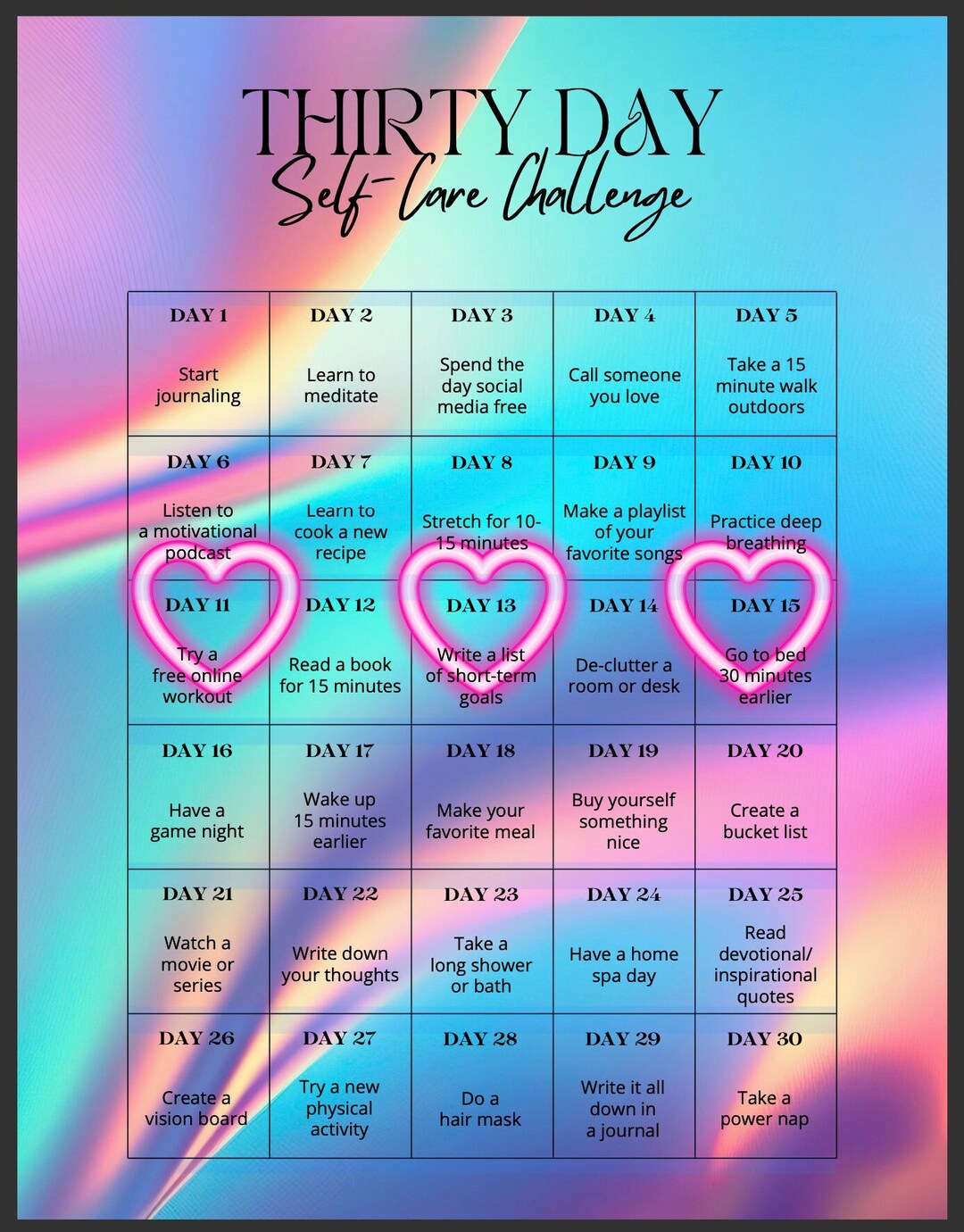 30 Day Self Care Planner - Etsy