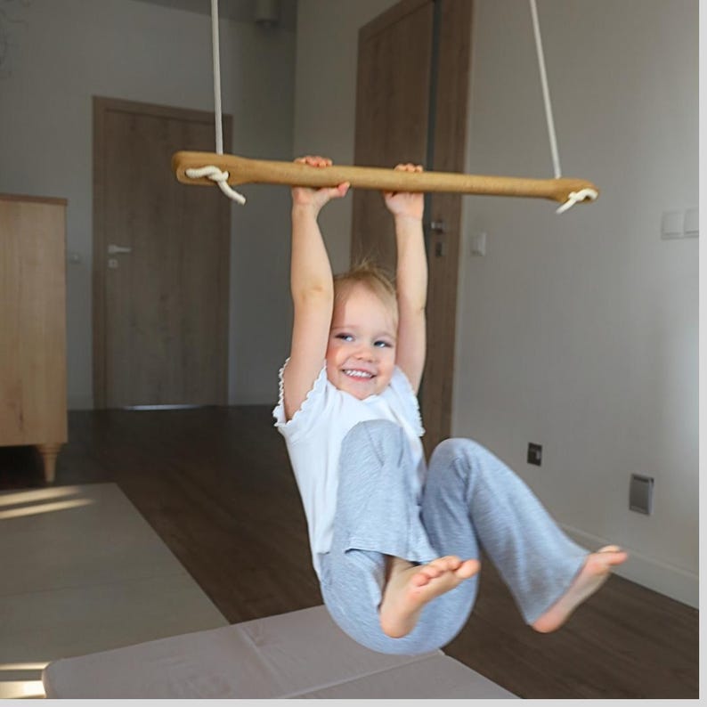 Montessori Wooden Trapeze Swing – Solid Oak Indoor and Outdoor Sensory ...
