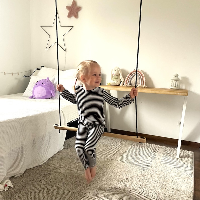 Montessori Wooden Trapeze Swing – Solid Oak Indoor and Outdoor Sensory ...