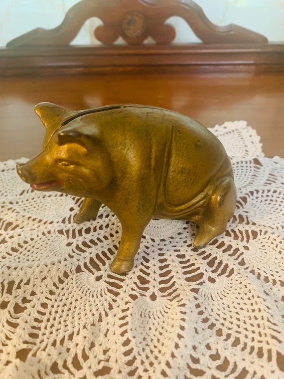 Vintage Cast Iron Pig Bank - Etsy
