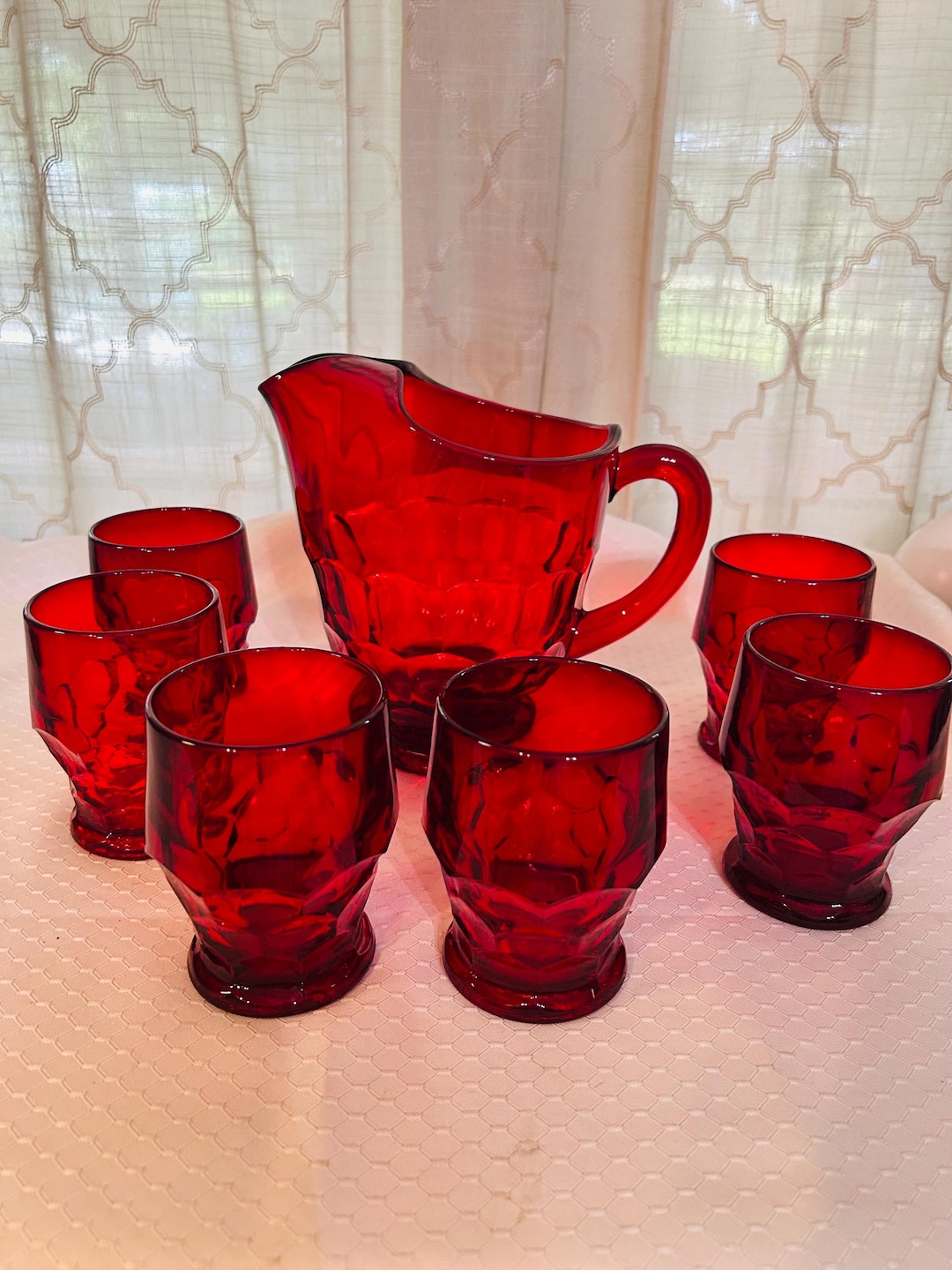 Vintage Viking Ruby Red Glass Pitcher and Glasses - Etsy