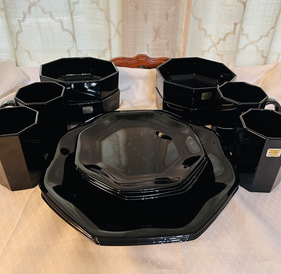 Vintage Arcoroc Octime Black Dinnerware Set - Etsy