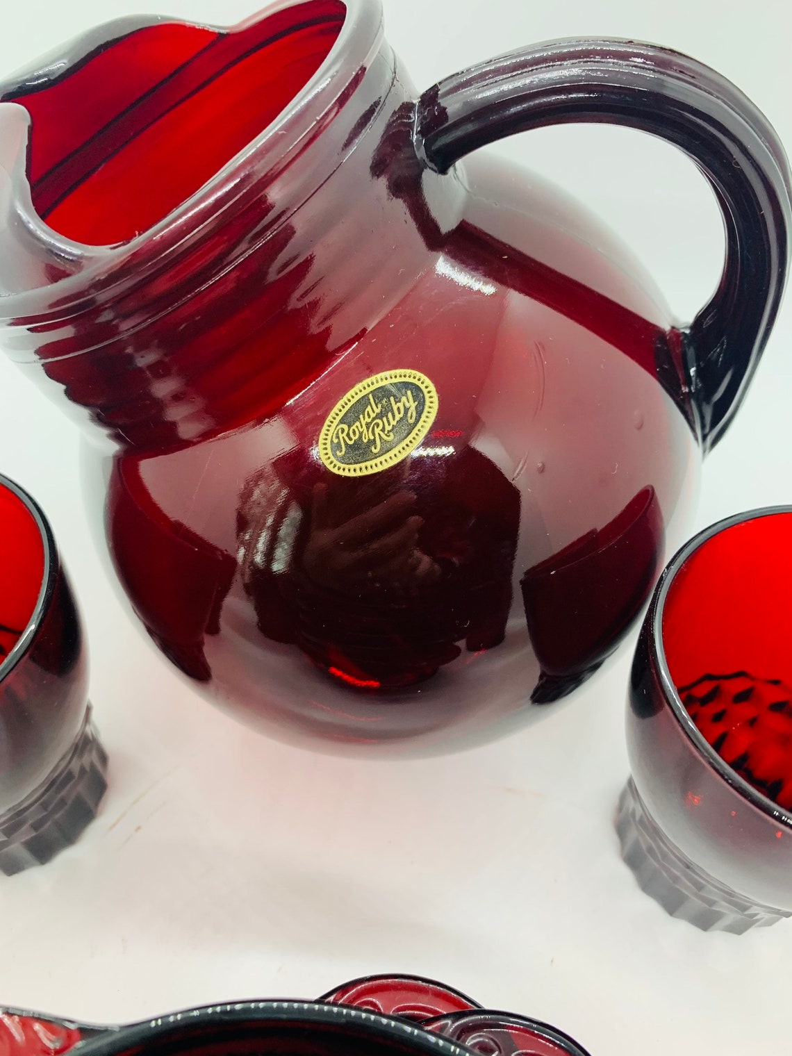 Vintage Red Ruby Glass Set with Pitcher | Etsy