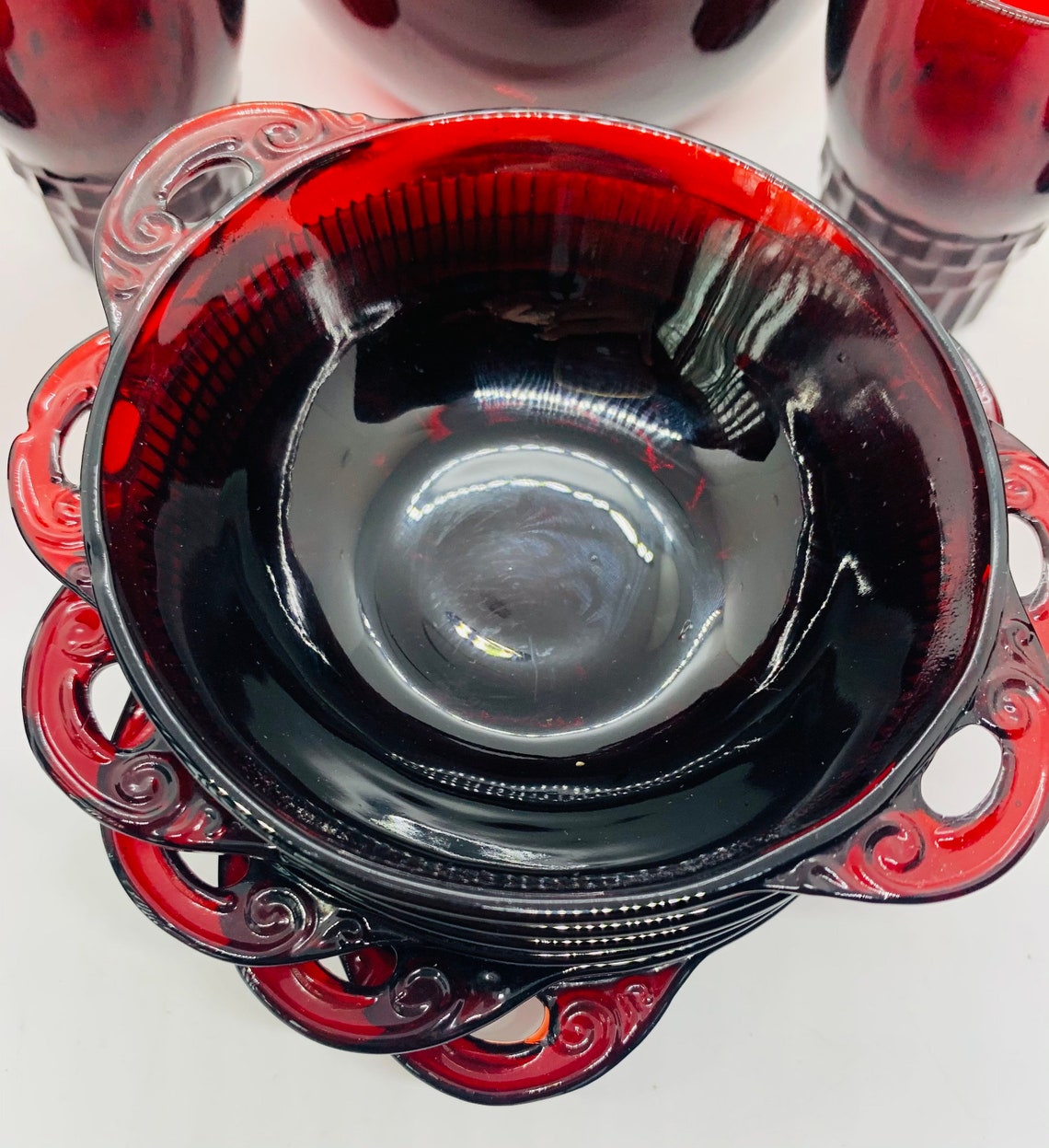 Vintage Red Ruby Glass Set with Pitcher | Etsy