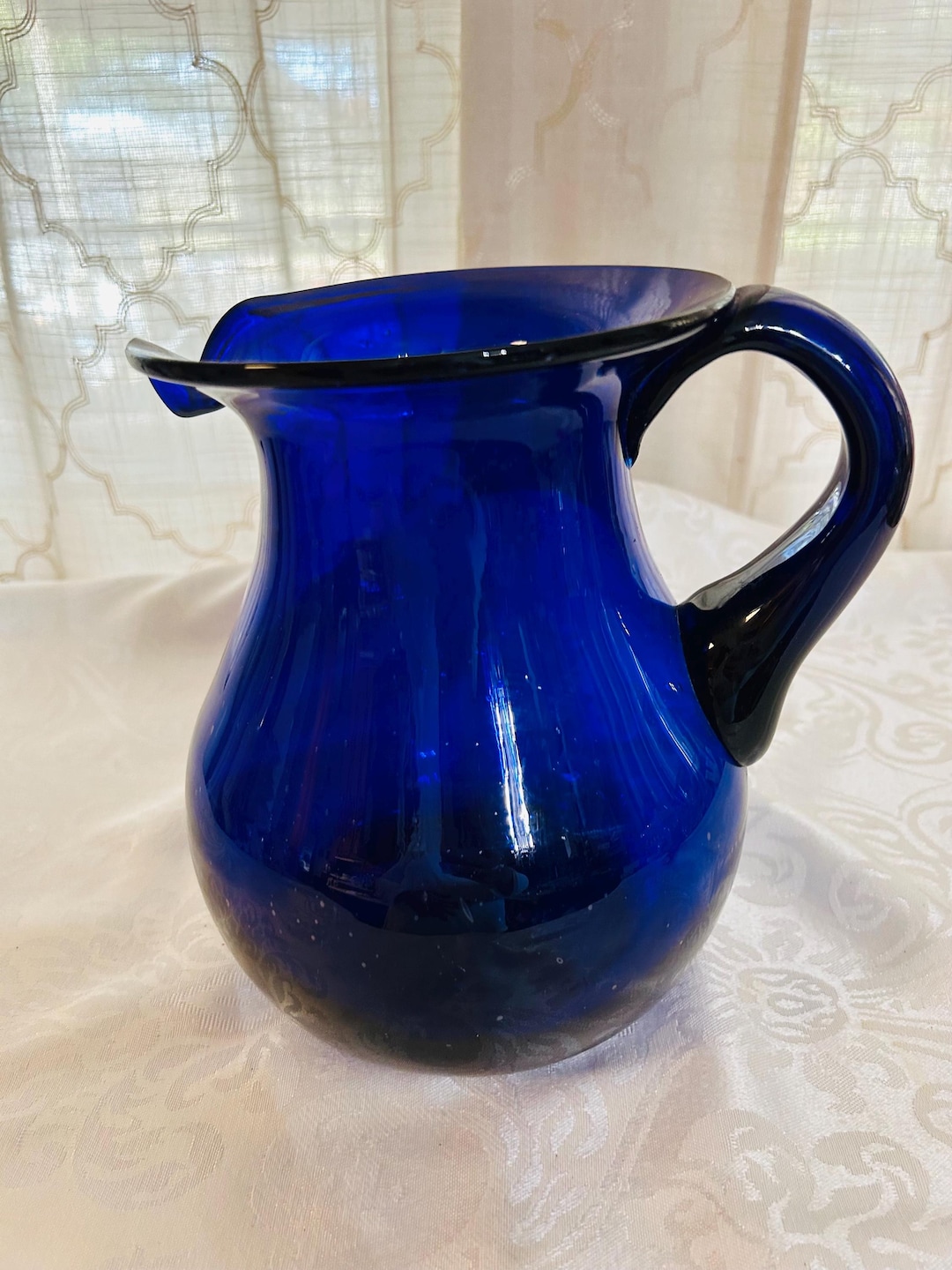 Vintage Colbalt Blue Pitcher Blown Glass - Etsy