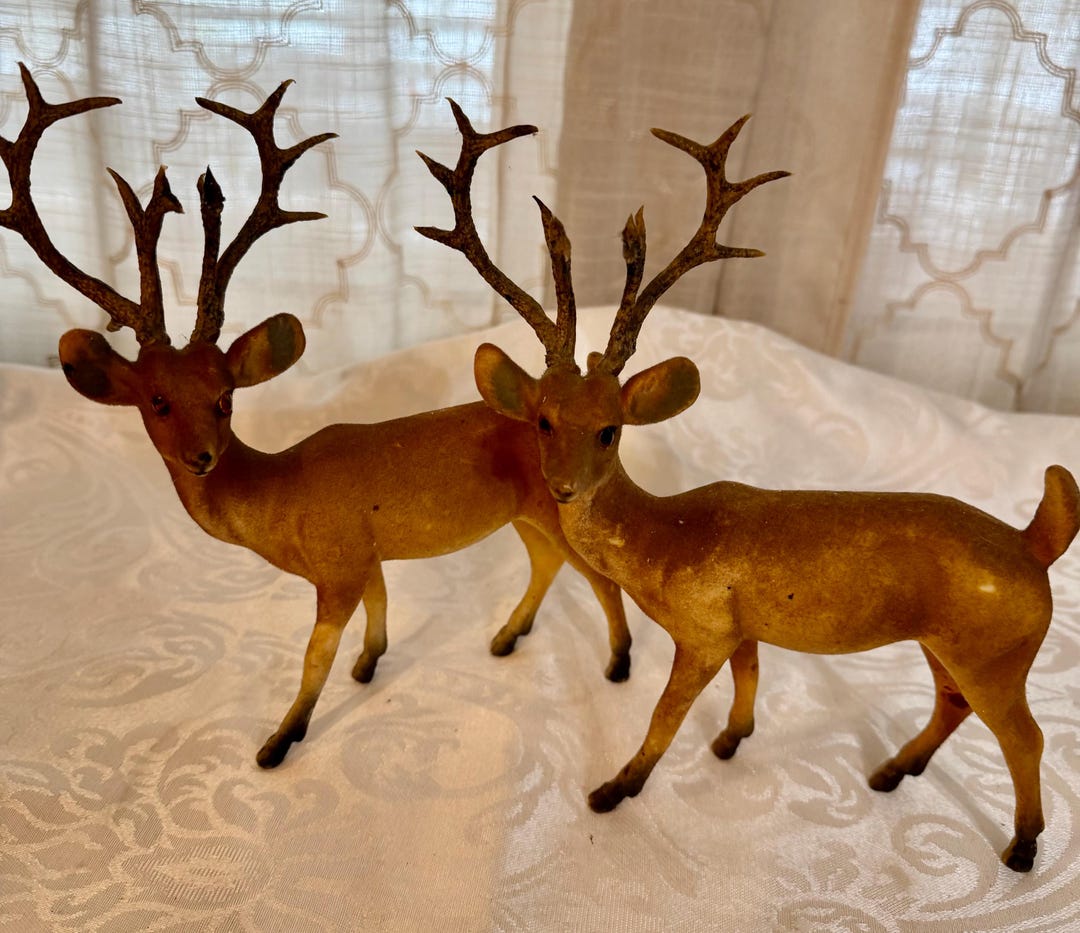 Vintage Flocked Deer Figurines Set of Two - Etsy